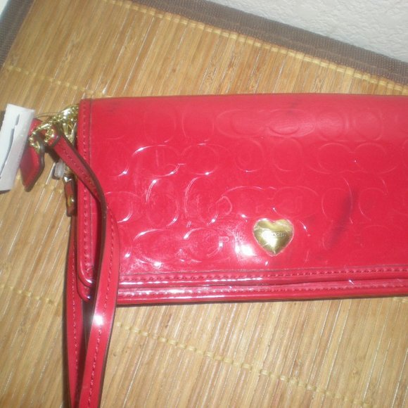 Coach | Bags | Coach Brand Red Glam Liquid Clutch Heart Wristlet Clutch ...